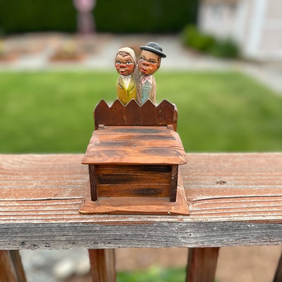Accents | Vintage 195s Mechanical Wooden Folk Art Kissing Couple ...